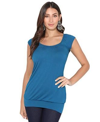 Krisp T Shirt Top Femme Chic Top Ample Grande Taille Disponible D&eacute;contract&eacute; D&eacute;collet&eacute; &eacute;t&eacute; Pas Cher, Bleu Vert, 36, 7604-TEA-08