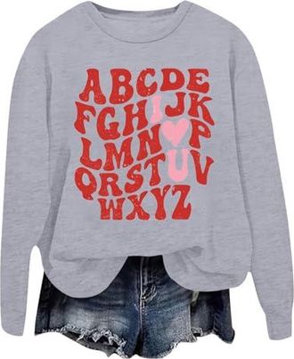 Generic Sweat &agrave; capuche pour femme avec imprim&eacute; coeur festif col rond sweat &agrave; capuche d&eacute;contract&eacute; vintage &eacute;l&eacute;gant &agrave; manches longues coupe ample sweat &agrave; capuch