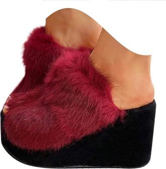 Generic Pantoufles en fausse fourrure pour femme - Douces et confortables - &Agrave; enfiler - Bout rond - Chaudes et douces - Antid&eacute;rapantes - Confortables - D&eacute;cont