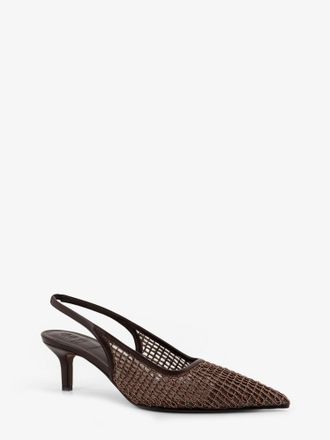 Brunello Cucinelli Womens Leather D&eacute;collet&eacute; With Net Detail Brown Pumps High Heel Shoes