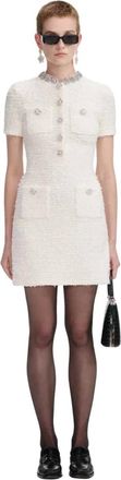 Self Portrait Femme, Robes, Blanc, Taille: 38 FR Robe Mini en Tricot Texturé Crème