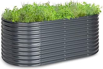 Blumfeldt High Grow Straight - Potager surélevé, matériau: Acier galvanisé; Ø 0,6 mm, antirouille, 4 Barres de Protection en Aluminium 200 x 80 x 100 cm, Gris