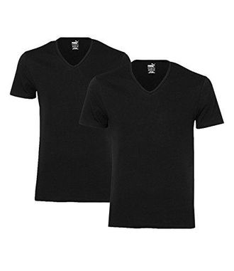 Puma 2 ER Pack V Neck T-Shirt Men Underwear, Farben:200 - Black, Gr&ouml;&szlig;e Bekleidung:L