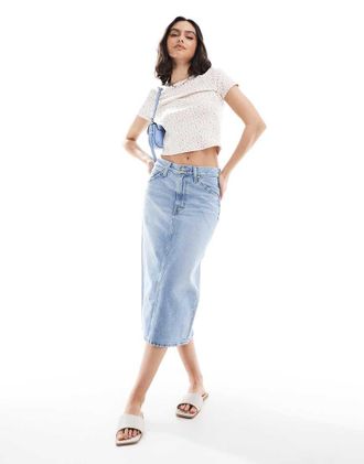 Levi's Jupe mi-longue taille haute fendue à larrière - Bleu clair