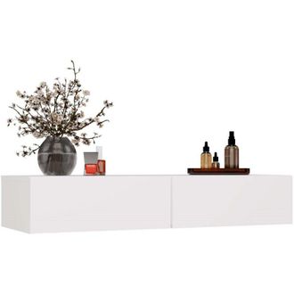 Topeshop MIKA - Coiffeuse murale 110 cm 2 tiroirs - Blanc (chambre)