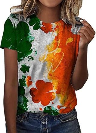 Generic Chemise de la Saint-Patrick pour femme &agrave; manches 3/4 - Haut vert tr&egrave;fle - Haut d&eacute;contract&eacute; et ample pour femme - V&ecirc;tements irlandais - Pull slim fit -