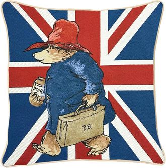 SIGNARE Tapisserie-Kissenbezug, Motiv: Union Jack Paddington B&auml;r, 45 x 45 cm, doppelseitiges dekoratives Sofakissen mit Paspelierung
