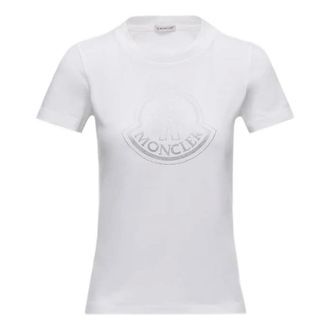 Moncler Femme, Tops, Blanc, Taille: 36 FR Crystal Logo Cotton T-Shirt