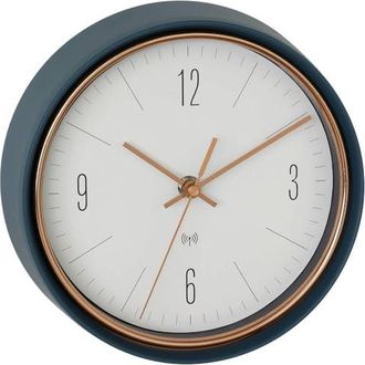 TFA Dostmann Wanduhr analog, 60.3547.20, Funkuhr, aus Metallrahmen mit kupferfarbenen Zeiger, Design, Petrol-grün, 223 x 70 x 223 mm