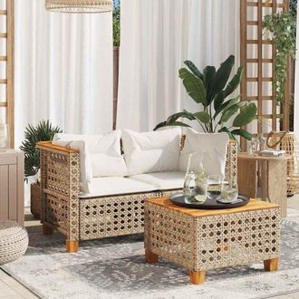 vidaXL vidaXL Garten-Ecksofas mit Kissen 2 Stk. Beige Poly Rattan