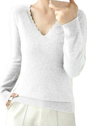 Generic Pull en tricot pour femme avec col en V - Couleur unie - Classique - Confortable - D&eacute;contract&eacute; - Manches longues - Coupe ajust&eacute;e - L&eacute;ger - Tendance - 