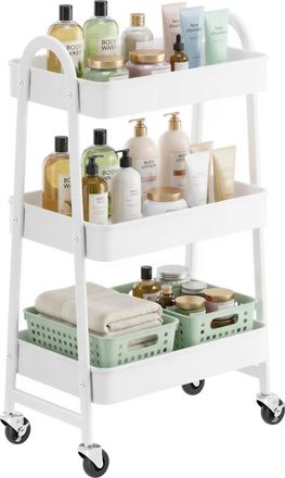 Songmics Rollwagen mit 3 Ebenen, Servierwagen aus Metall, K&uuml;chenwagen, K&uuml;chenregal mit Griffen, 2 Bremsen, einfacher Aufbau, f&uuml;r Malutensilien, Schlafzimmer, W