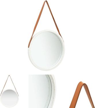 Nova The Living Store Wandspiegel mit G&uuml;rtel 50 cm Wei&szlig; - Vintage Spiegel - Wandspiegel Rund - Gro&szlig;er Spiegel - Dekospeigel - Badezimmer Spiegel