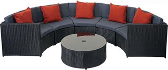 Hhg Set Salotto Giardino Esterno Salottino Hhg 120 Polyrattan Nero Con Cuscini Grigio Scuro E Arancione