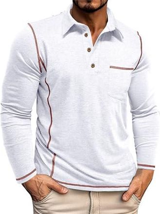Generic Chemise basique boutonn&eacute;e pour homme, v&ecirc;tement de travail d&eacute;contract&eacute;, polo vintage, l&eacute;ger et respirant, t-shirts dext&eacute;rieur, blanc, 3XL