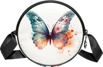 Generic Sac &agrave; bandouli&egrave;re rond pour femme, motif papillon vintage, petit sac &agrave; bandouli&egrave;re avec fermeture &eacute;clair, bretelles r&eacute;glables, sac &agrave; main rond d&eacute;contr