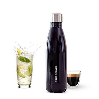 Yoko Design 1330 Isolierflasche, doppelwandig, Edelstahl, 25,5 x 6,5 x 6,5 cm, Schwarz
