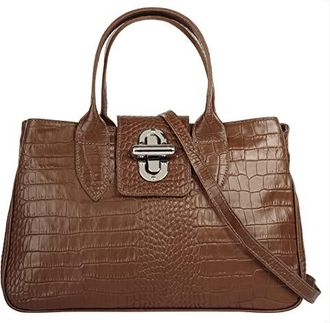 Cluty Sac &agrave; main Femme cuir v&eacute;ritable | Fabriqu&eacute; en Italie, sac &agrave; bandouli&egrave;re en cuir avec gaufrage crocodile, sac &agrave; bandouli&egrave;re avec fermeture tournante, s
