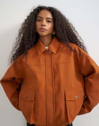 Topshop bomber oversize en imitation cuir brun terre de Sienne-Orange