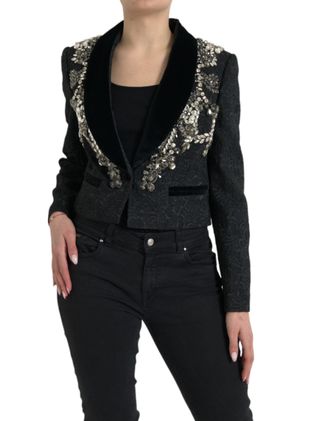 Dolce & Gabbana Womens Black Crystal Embellished Overcoat Jacket Clothing