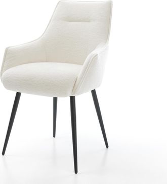 DELIFE Esszimmerstuhl Alja-Flex mit Armlehnen Boucl&eacute; Soft Beige 4-Fu&szlig; konisch Schwarz Taschenfederkern, Esszimmerst&uuml;hle