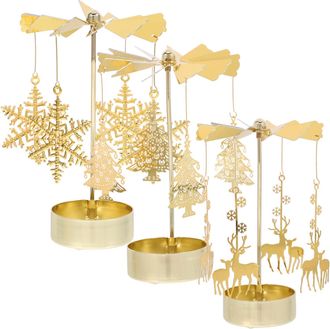 Aboofan 3St Weihnachtsdekoration kerzenhalter Kerzenkarussell Drehbarer Kerzenständer Teelichthalter Tischdeko für Zuhause rotierender Leuchter Eisen Golden