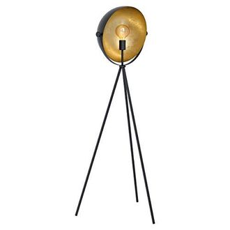 Eglo Stehlampe Darnius, 1 flammige Stehleuchte Industrial, Vintage, Standleuchte aus Stahl, Wohnzimmerlampe in Schwarz und Gold, Lampe mit Tritt-Schalter, 
