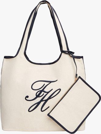 Tommy Hilfiger Sac cabas &agrave; logo en coton et lin m&eacute;lang&eacute;s