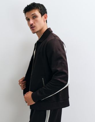Fred Perry veste de surv&ecirc;tement coordonn&eacute;e &agrave; bande tennis en filet marron fonc&eacute;