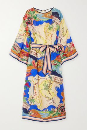 Zimmermann + Net Sustain August Midikleid Aus Bedruckter Bioseide Mit Bindeg&uuml;rtel - Blau