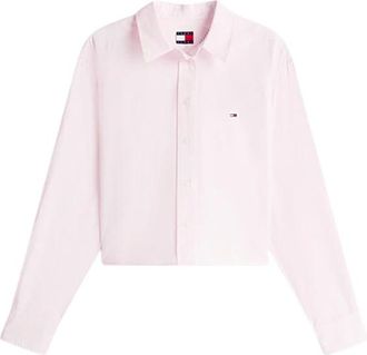 Tommy Jeans Femme, Blouses et Chemises, Rose, Taille: 38 FR Chemise Popeline Courte Coupe D&eacute;contract&eacute;e