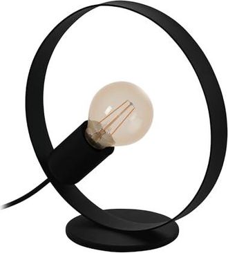 Eglo Tischlampe Frijolas, 1 flammige Tischleuchte industrial, minimalistisch Nachttischlampe aus Metall in Schwarz, Wohnzimmerlampe, Lampe mit Schalter, E2