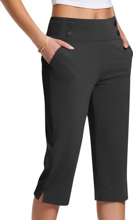 Onsoyours Caprihose Damen 3/4 Bauchkontrolle Workout Leggings Leicht Sommer Slim Fit Sporthose A Schwarz M