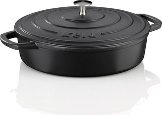 KELA Bräter Calido, Ø 28 cm, 3,2 L, Gusseisen, schwarz, rund, Allherdboden, emailliert, hitzebeständig bis 300° C, 12468