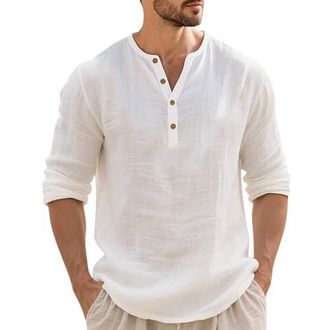 Generic DENGJIAMY Chemises Henley &agrave; manches longues pour homme - D&eacute;contract&eacute; - Col en V - Vacances - Uni - V&ecirc;tements tendance - Hauts de printemps classiques 