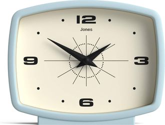 Jones Clocks Film Schreibtischuhr | Rechteckiges retrodesign | Blassblau | Midcentury Stil mit modernem Finish ideal f&uuml;r Regal, Tisch, kaminsims oder nachttisch