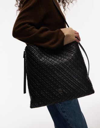 Tommy Hilfiger Sac seau tress&eacute; avec bandouli&egrave;re ajustable - Noir