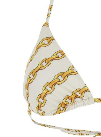 Versace Womens White Bikini Top With Chain Print Tech Fabric Stretch Swimwear Sea Clothing