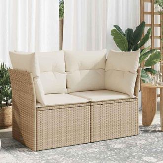 vidaXL Vidaxl - Canap&eacute; de jardin avec coussins 2 places beige r&eacute;sine tress&eacute;e
