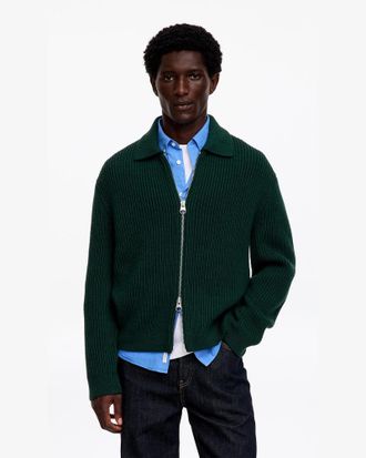 Arket Woll- Und Baumwollstrickjacke Mit Rei&szlig;verschluss -Gr&uuml;n