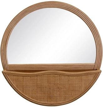 LOLAhome Lolahome - Grand miroir rond avec rangement en rotin