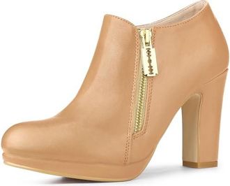 Allegra K Bottines &agrave; talons &eacute;pais &agrave; bout rond pour femme, nude, 42 EU
