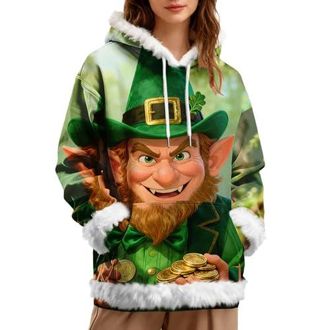 Generic Sweat &agrave; capuche ample en polaire pour femme | Pull imprim&eacute; d&eacute;contract&eacute; pour femme, Vert, 3XL