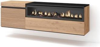 Skraut Home | TV-Schrank, Lowboard | f&uuml;r Wohnzimmer und Esszimmer | 150x45x35cm | F&uuml;r TV-Ger&auml;te bis zu 65 | Elektrokamin. | H&auml;ngend | Moderner Stil | Eiche