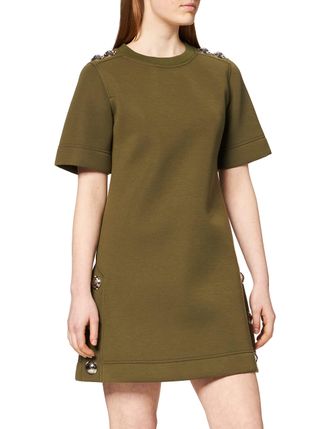 Love Moschino Damen Logo Buttons_Jersey Short Sleeve Dress Kleid, per Pack Mehrfarbig (Green+Black 4007), 36 (Herstellergr&ouml;&szlig;e: 40)