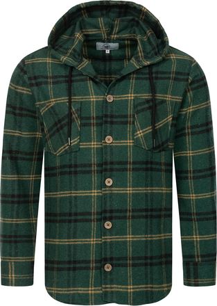 Rock Creek Herren Hemd Kariert Kapuzenhemd Karohemd Herrenhemd Flanell Hemden Holzf&auml;llerhemd &Uuml;bergangsjacke Langarm Kariert Winter H-334 Gr&uuml;n 2XL