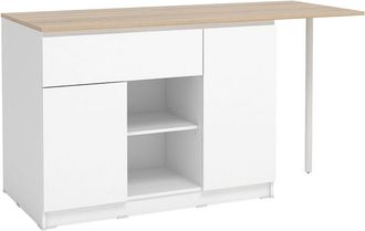 Vente-Unique K&uuml;cheninsel mit 2 T&uuml;ren, 1 Schubladen & 2 Regalf&auml;chern - Wei&szlig; & Helle Holzfarben - TUNORI