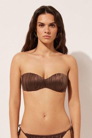 Calzedonia Bandeau-bikinioberteil Mit Abgestufter Wattierung Shiny Satin Braun