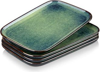 VANCASSO Lot de 4 assiettes de service en faïence motif étoile - Passe au lave-vaisselle et au micro-ondes - Assiettes à dessert - Assiettes à dessert - Assiet