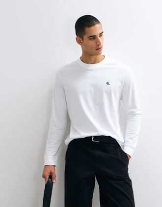 Calvin Klein Jeans T-shirt &agrave; manches longues avec monogramme - Blanc